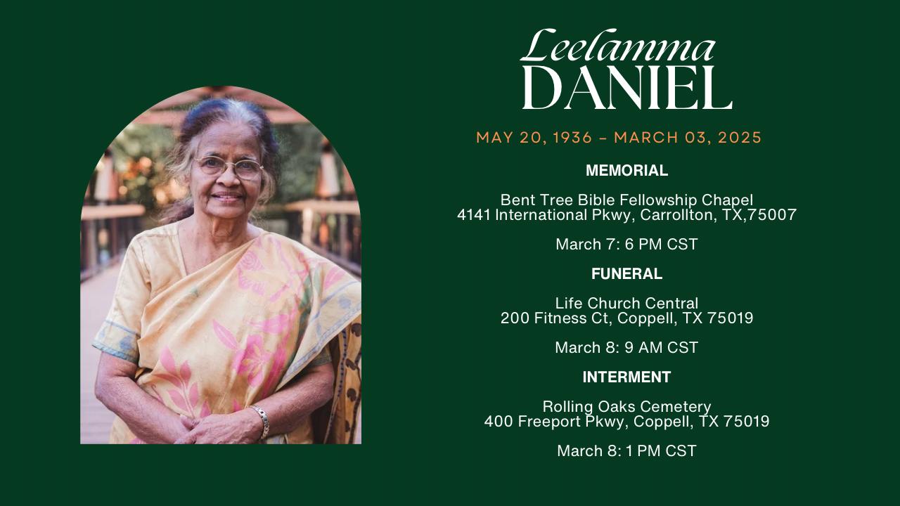 LEELAMMA DANIEL MEMORIAL SERVICE | 3/7/2025 | DALLAS,TEXAS